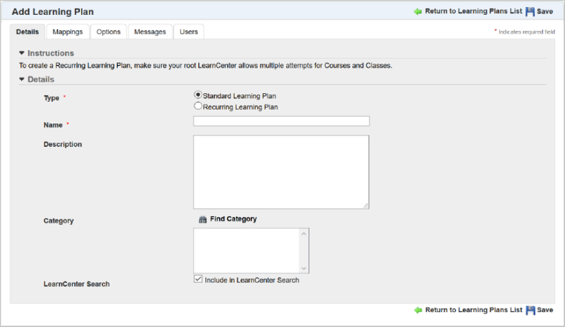 Adding a New Learning Plan
