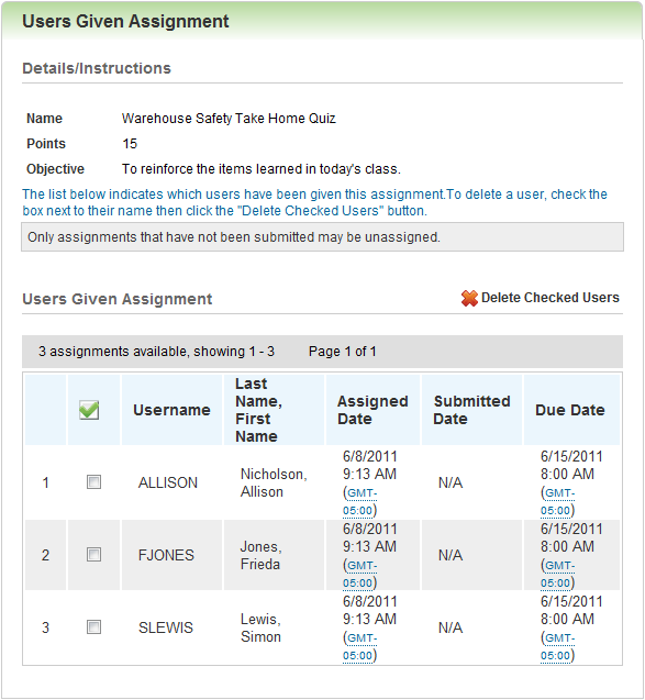 Viewing Assignments Given to Users