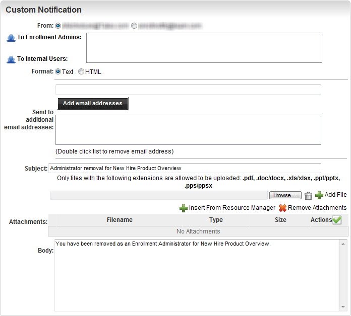 Sending Custom Enrollment Messages to Admins and Users