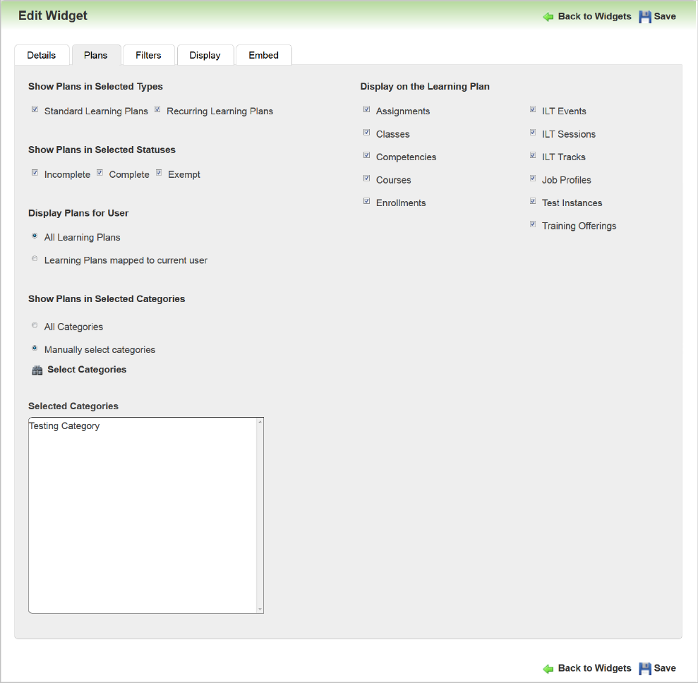 Adding a Custom Learning Plan Widget