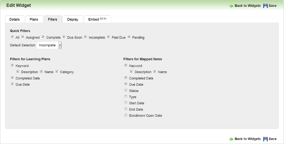 Adding a Custom Learning Plan Widget