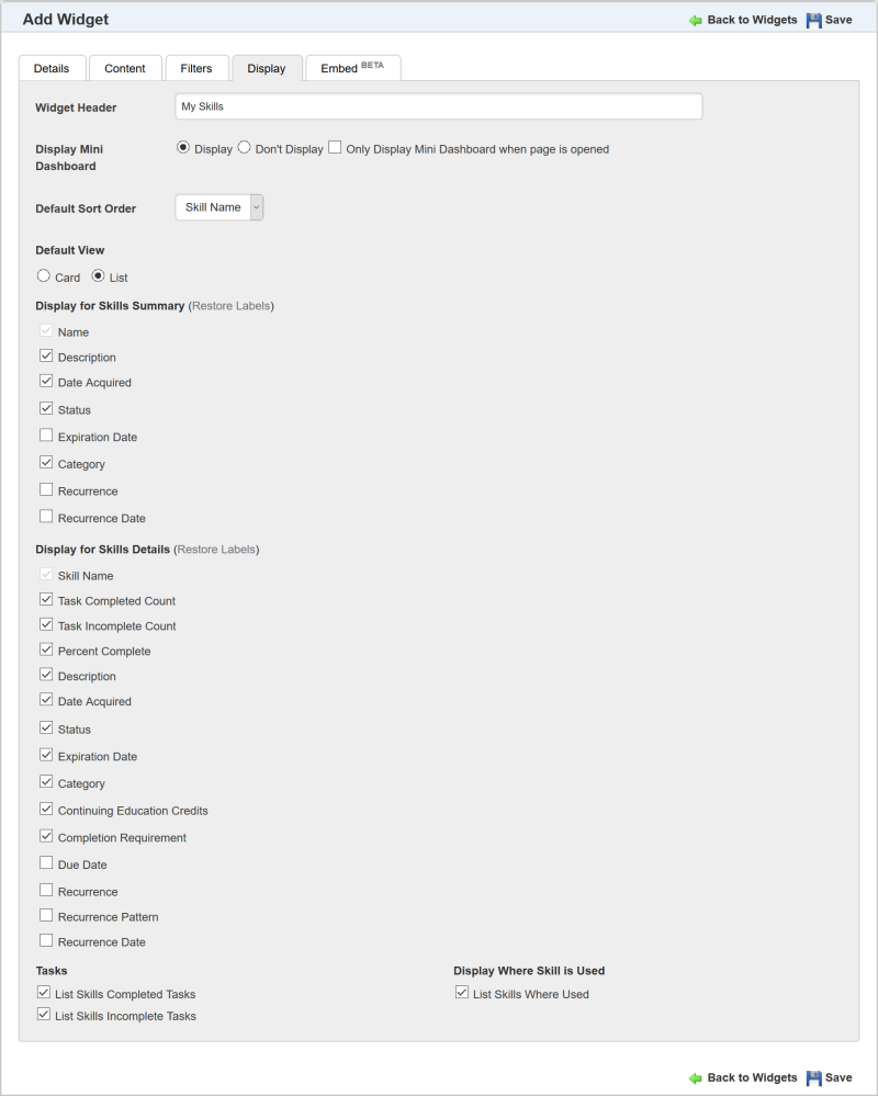 Adding a Custom Skills Widget