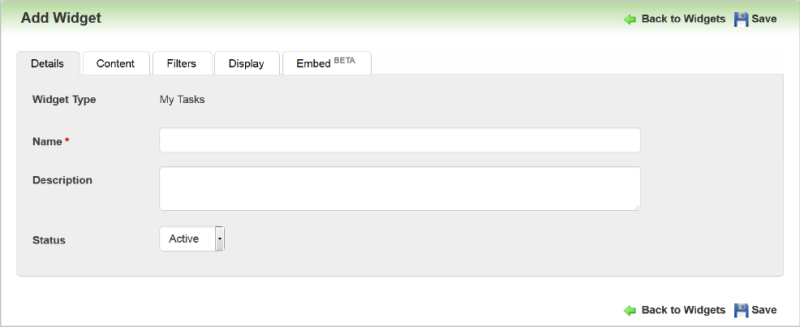Adding a Custom My Tasks Widget