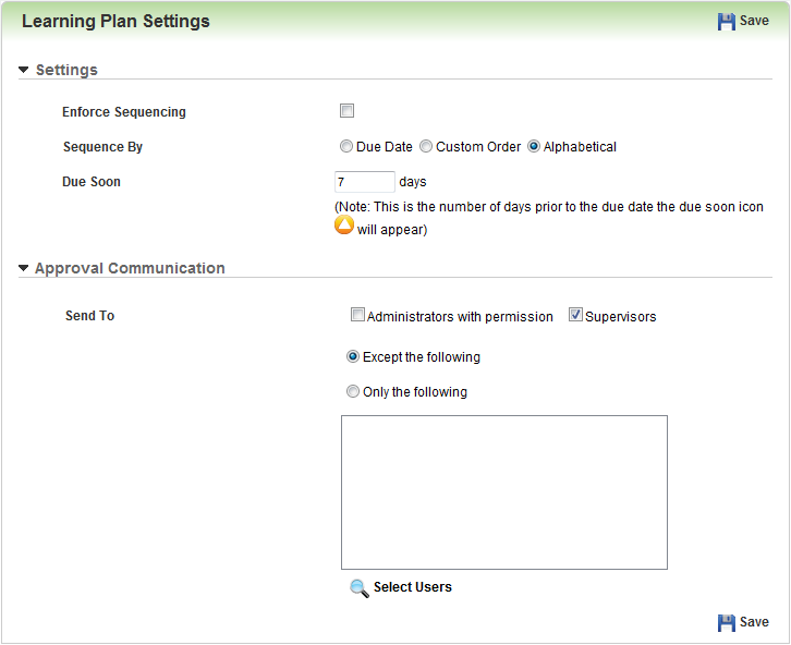 Learning Plan Settings
