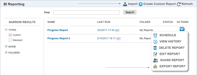 Importing And Exporting BI Reports