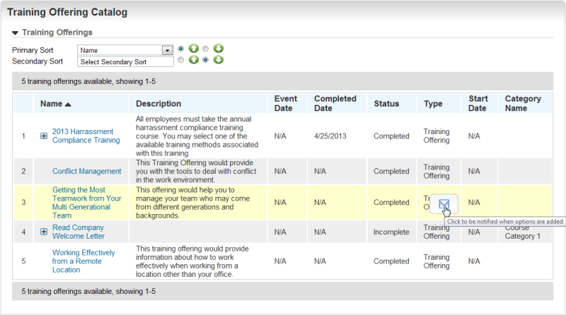 Training Offering Catalog Dynamic Object