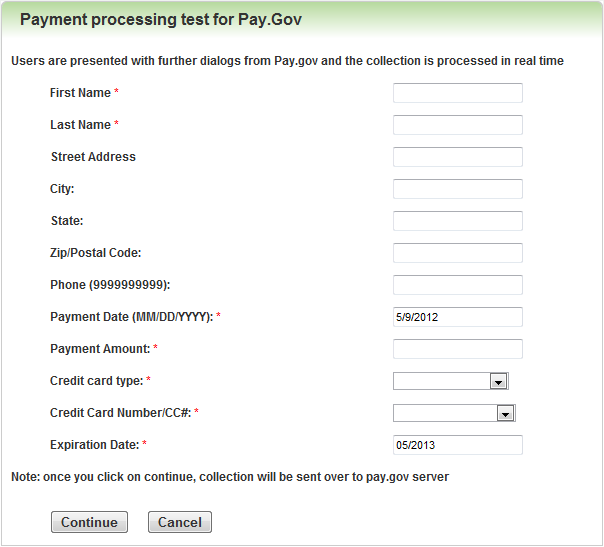 Adding a Test Payment for Pay.gov®